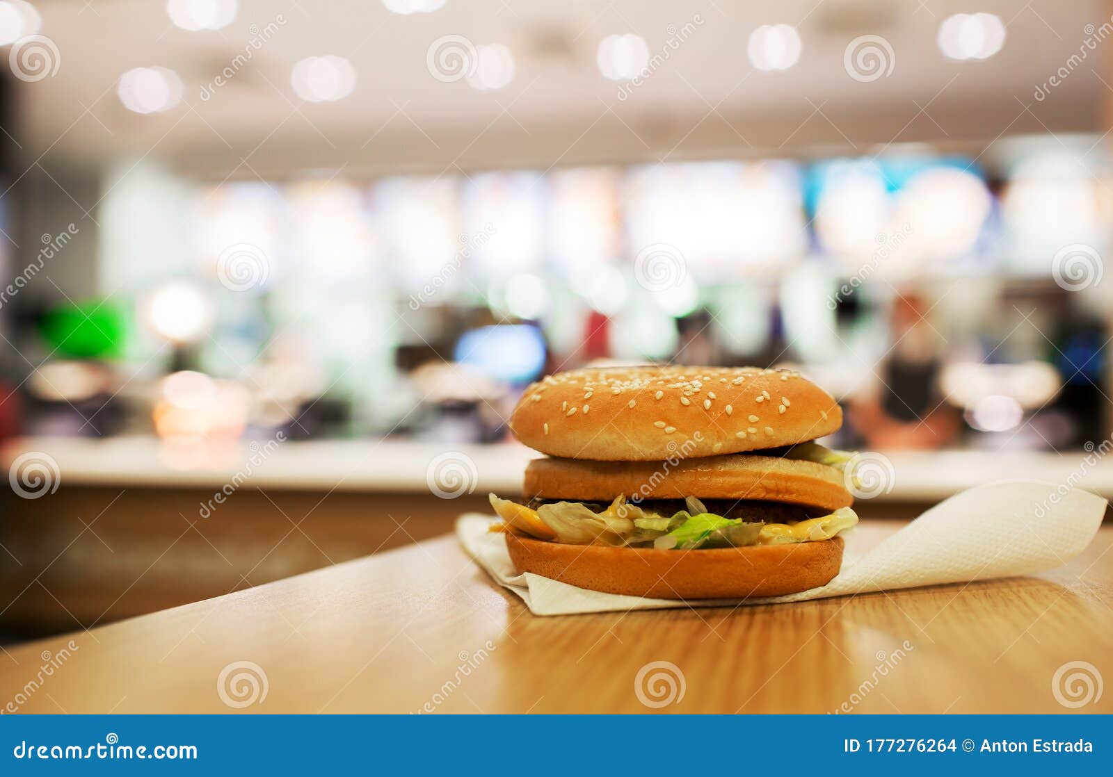 Cheeseburger on the Table. Fast Food Restaurants. Stock Photo - Image ...