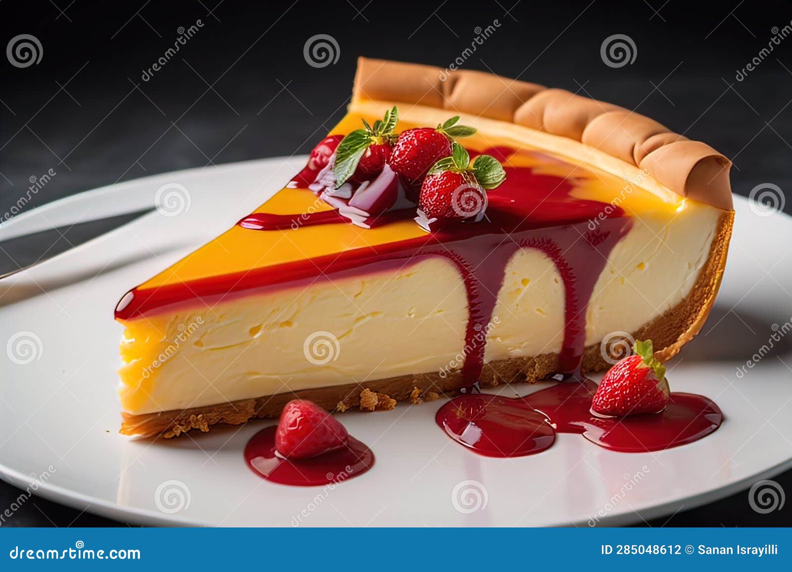 Cheesecake on a Black Plate. Toned Stock Illustration - Illustration of ...