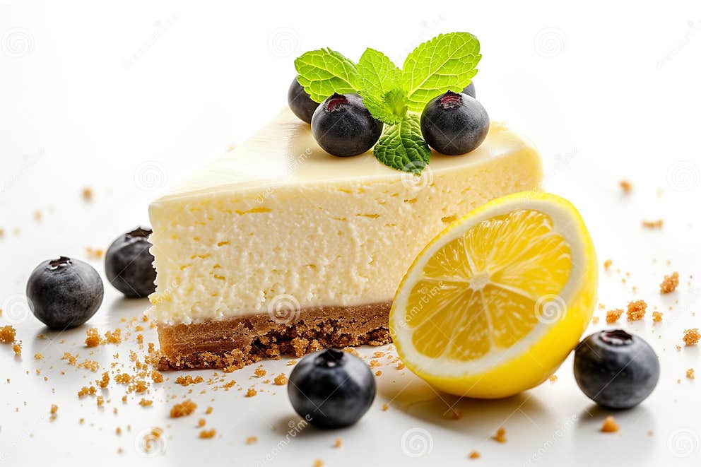 Cheesecake with Fresh Lemon and Blueberries Stock Illustration ...