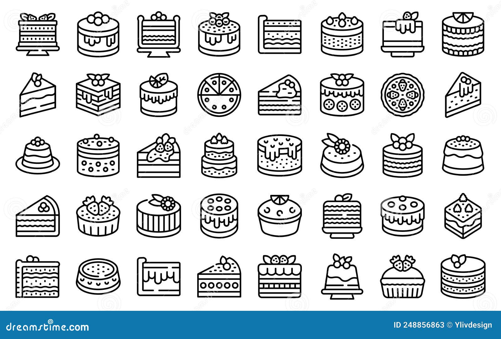 Cheesecake Icons Set Outline Vector. Cake Dessert Stock Vector ...