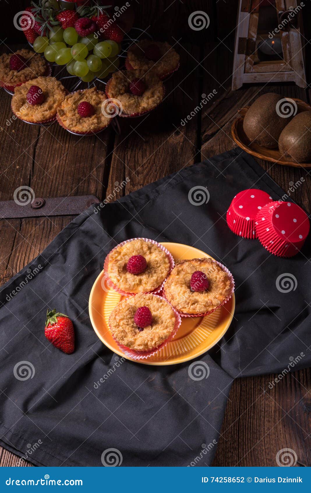 Cheesecake Muffins with Raspberry Stock Photo - Image of dark, closeup ...