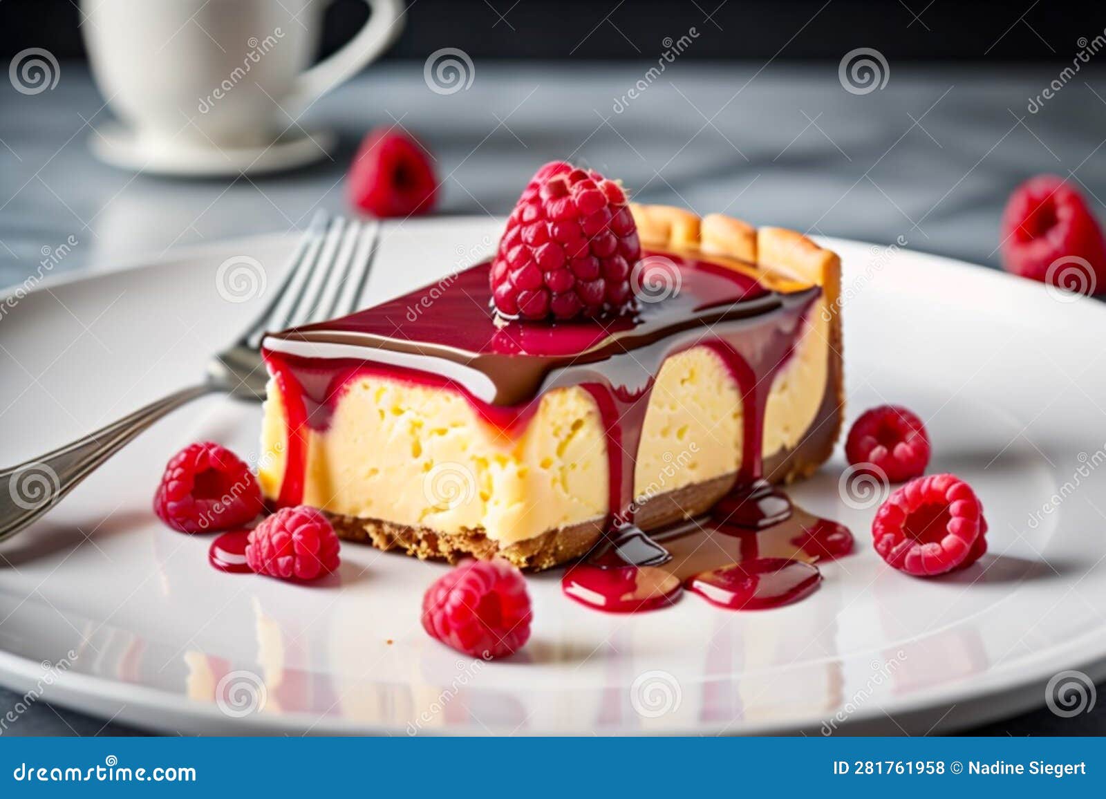 Cheesecake with Raspberry and Raspberry Sauce Stock Illustration ...
