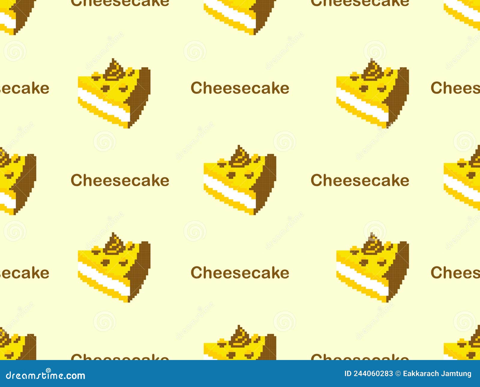 Cheesecake Seamless Pattern on Yellow Background.Pixel Style Stock ...