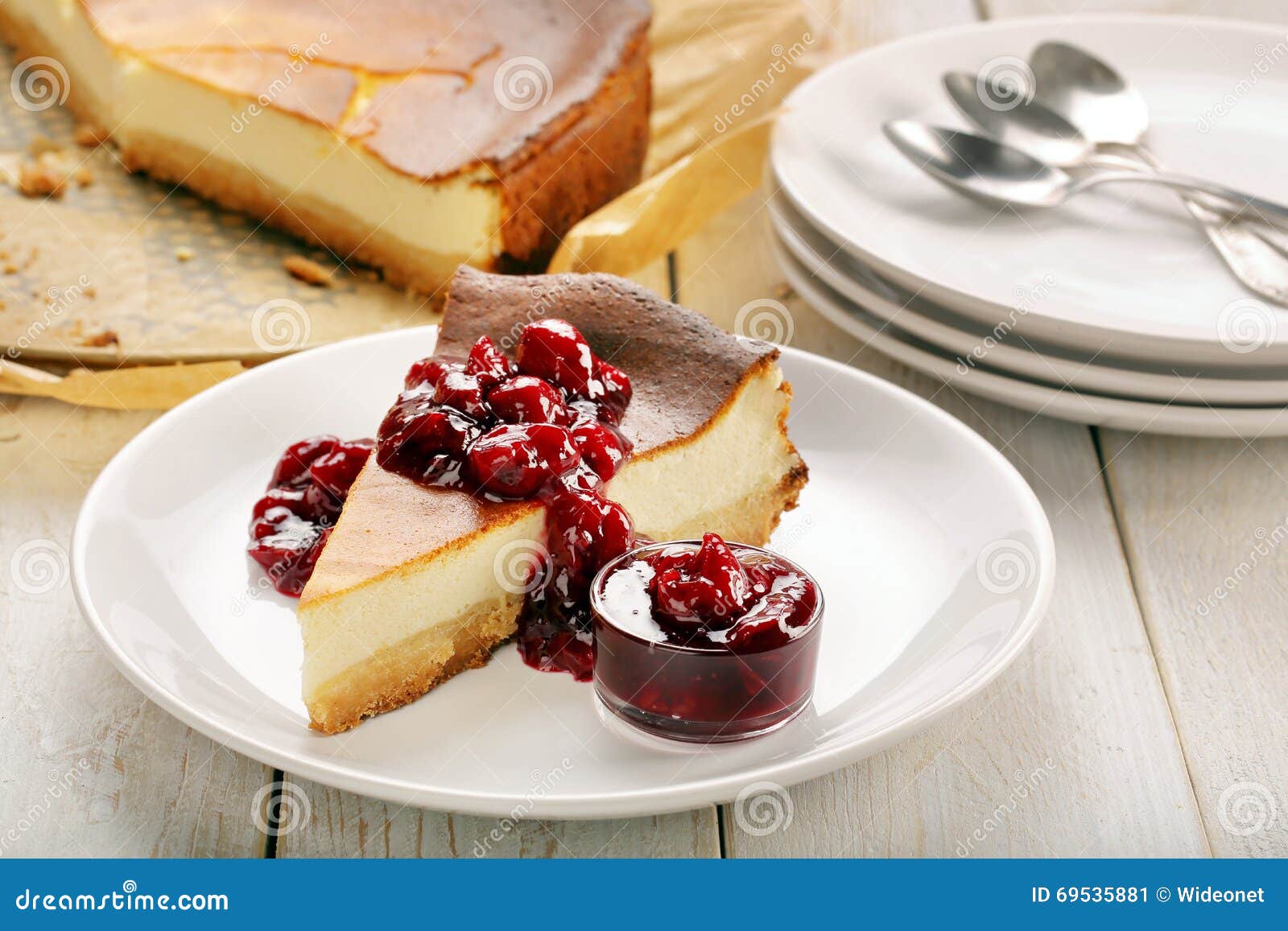 Cheesecake Slice with Cherry Jam Stock Image - Image of sugar ...