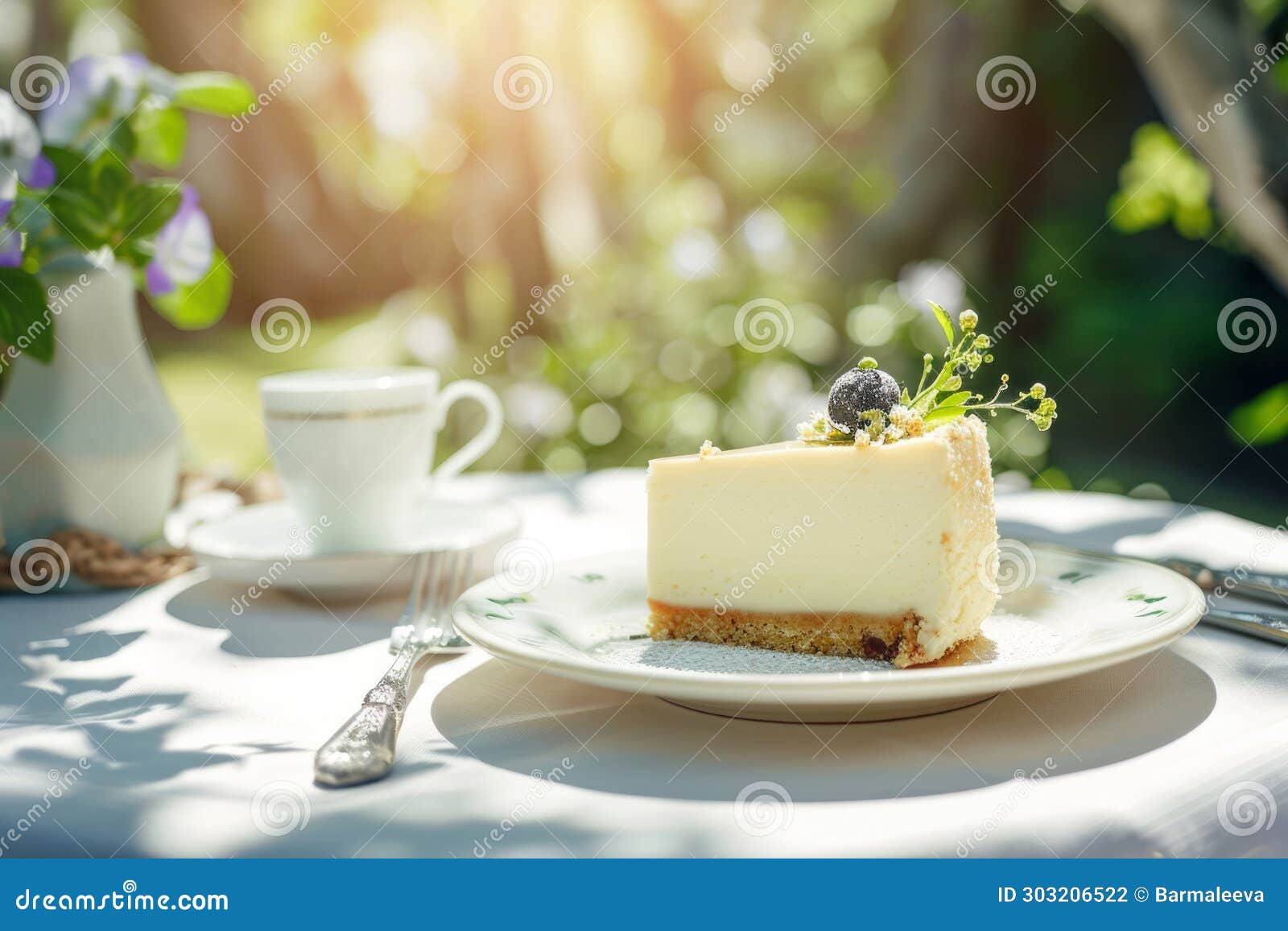 Cheesecake Slice Served on a Elegant Dinner Table Setup in Spring ...