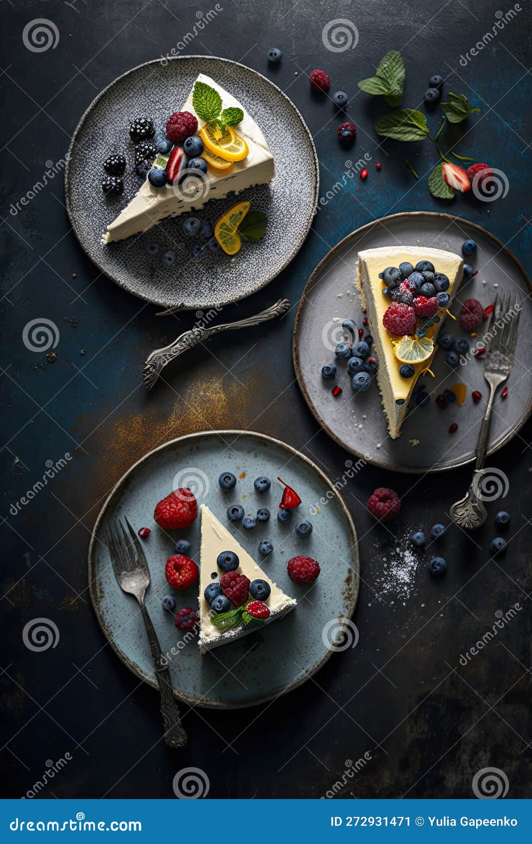 Cheesecake Slices and Berries on Serving Plates. Illustration AI ...