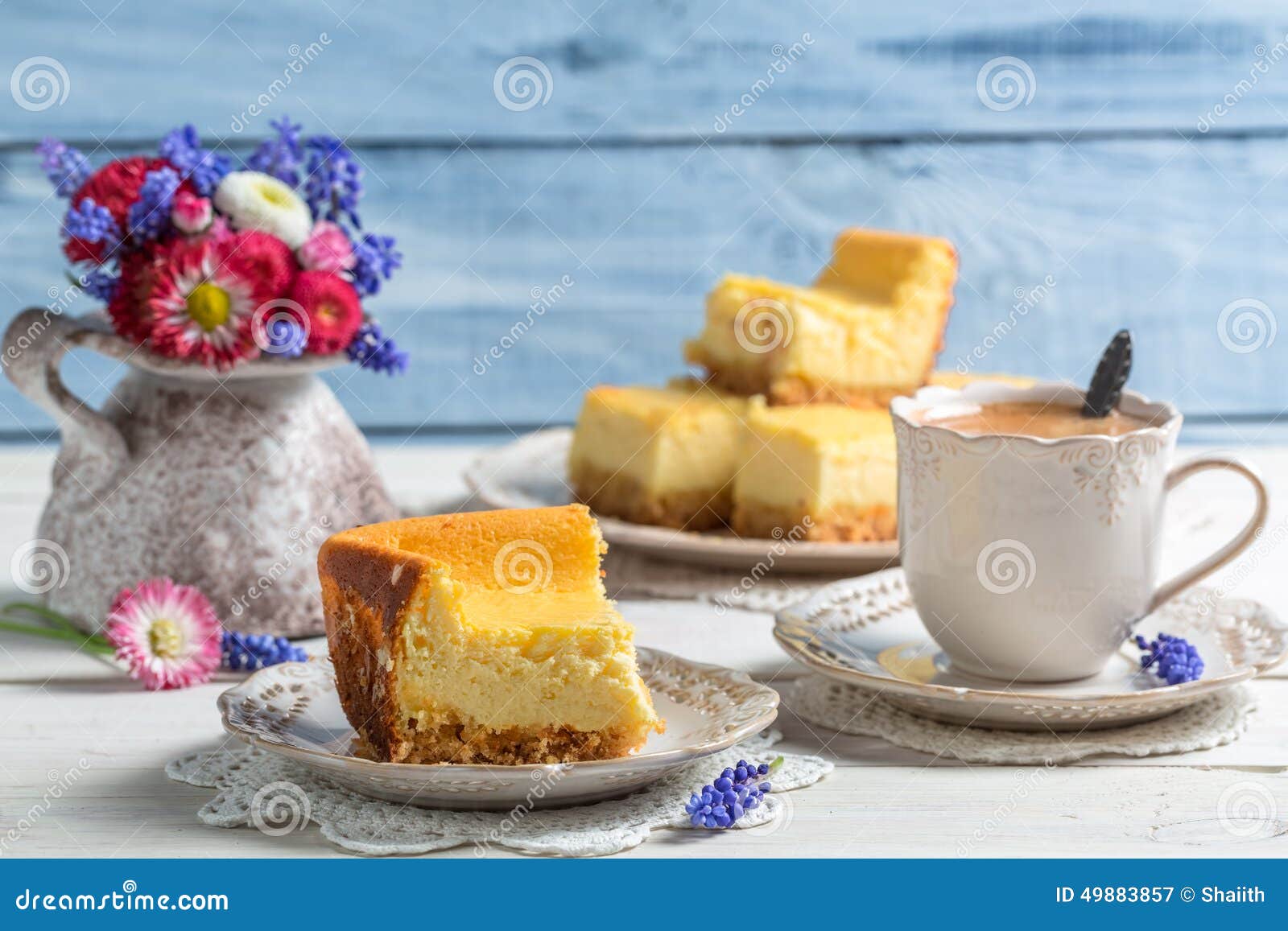 Cheesecake and Spring Flowers Stock Image - Image of caffeine, food ...