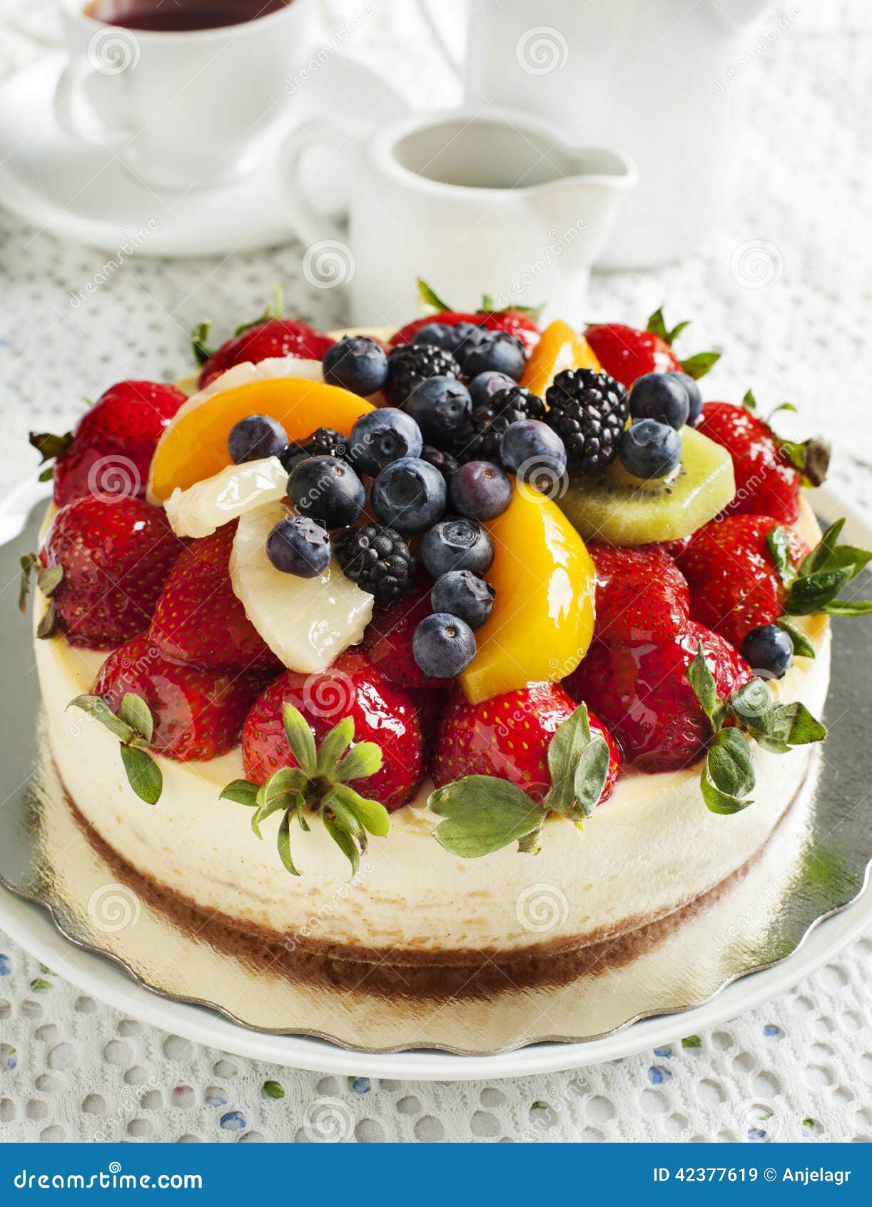 Cheesecake Topped with Berries and Fruits Stock Image - Image of snack ...