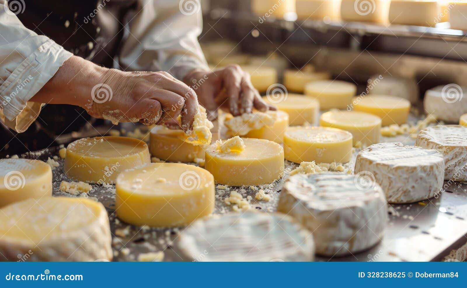 Cheesemaker Pressing Cheese Curd in a Traditional Artisan Cheese ...