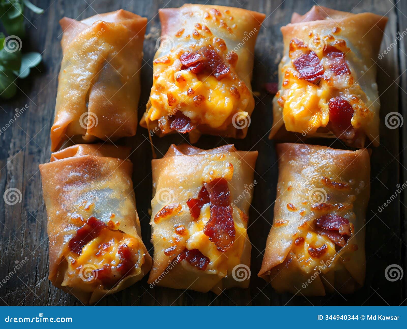 Cheesy Bacon Pizza Spring Rolls - Top View Stock Illustration ...