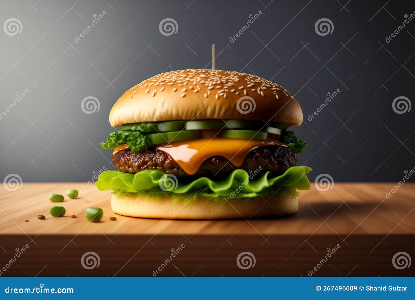 Cheesy Burger Front View on Table, AI Generated Stock Illustration ...