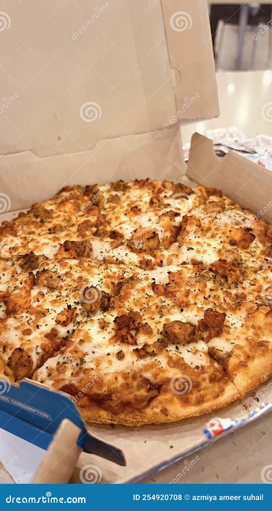 Cheesy chicken pizza image stock photo. Image of cheesy - 254920708