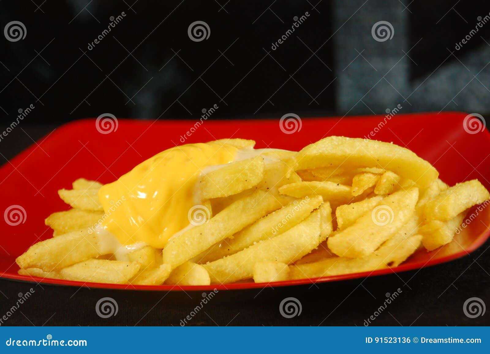 Cheesy fries stock photo. Image of malazza, cheesy, fried - 91523136