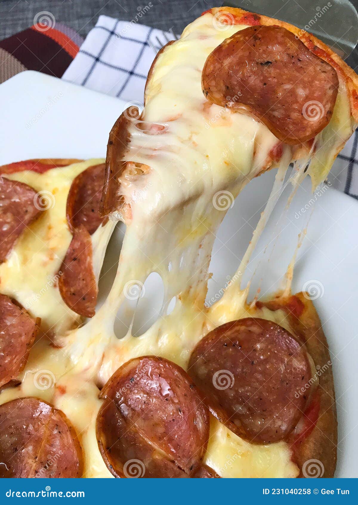 Cheesy Pepperoni Pizza Slice Stock Photo - Image of sauce, cuisine ...