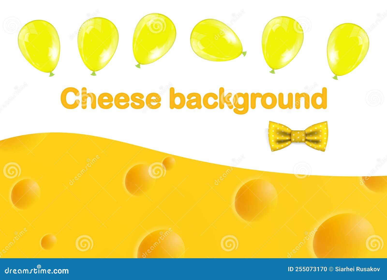 Cheesy Realistic Composition with Balloons, Bow Tie. Cheese Party Decor ...