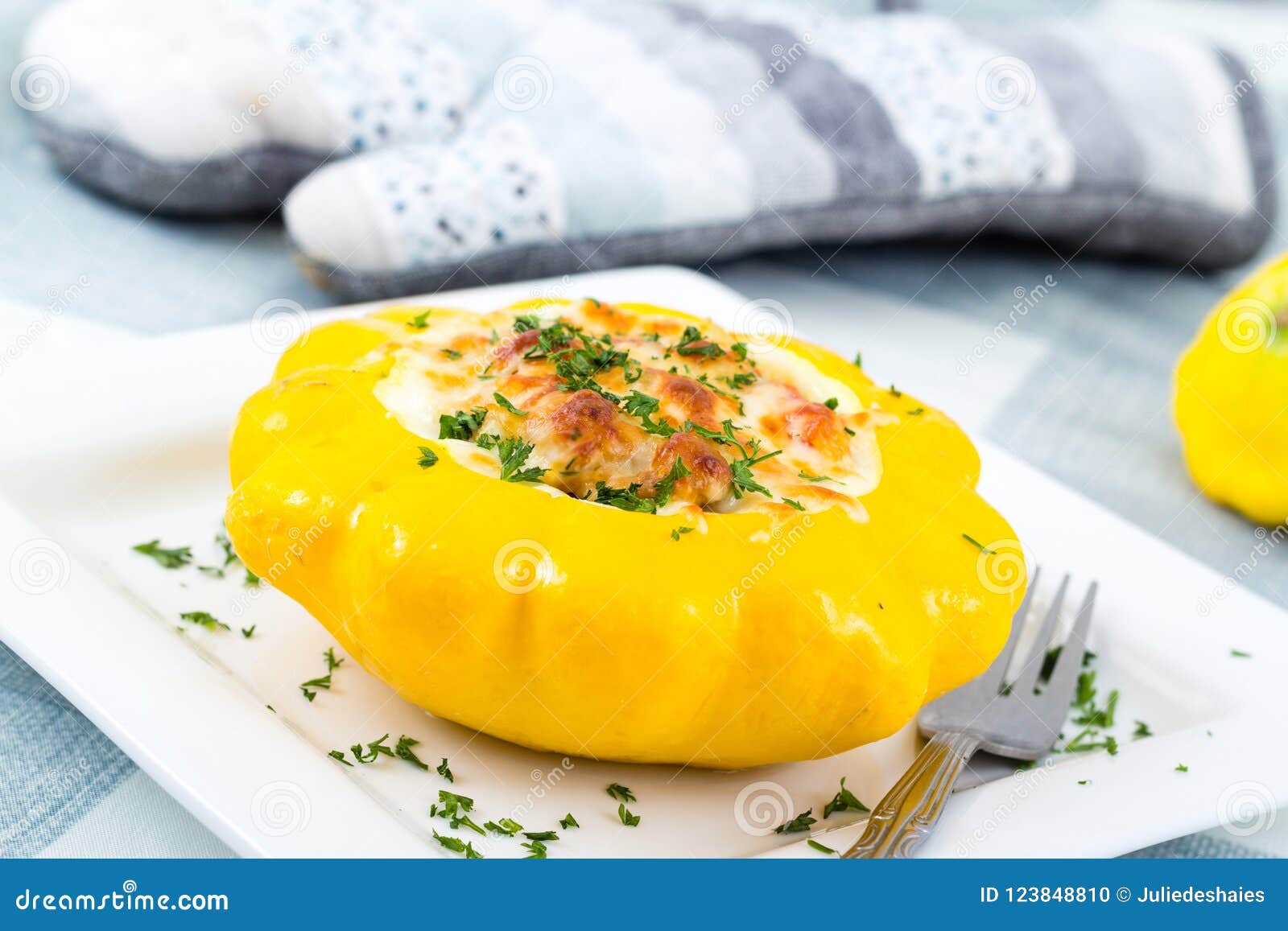 Cheesy Stuffed Pattypan Squash Stock Photo - Image of pattypan, cuisine: 123848810