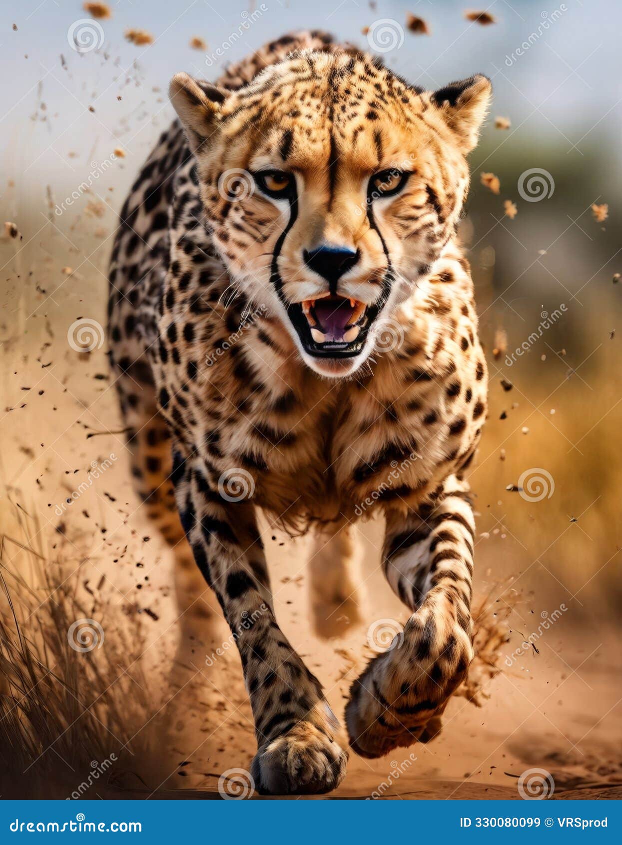 Cheetah in Action Running through Dusty Terrain Stock Image - Image of ...