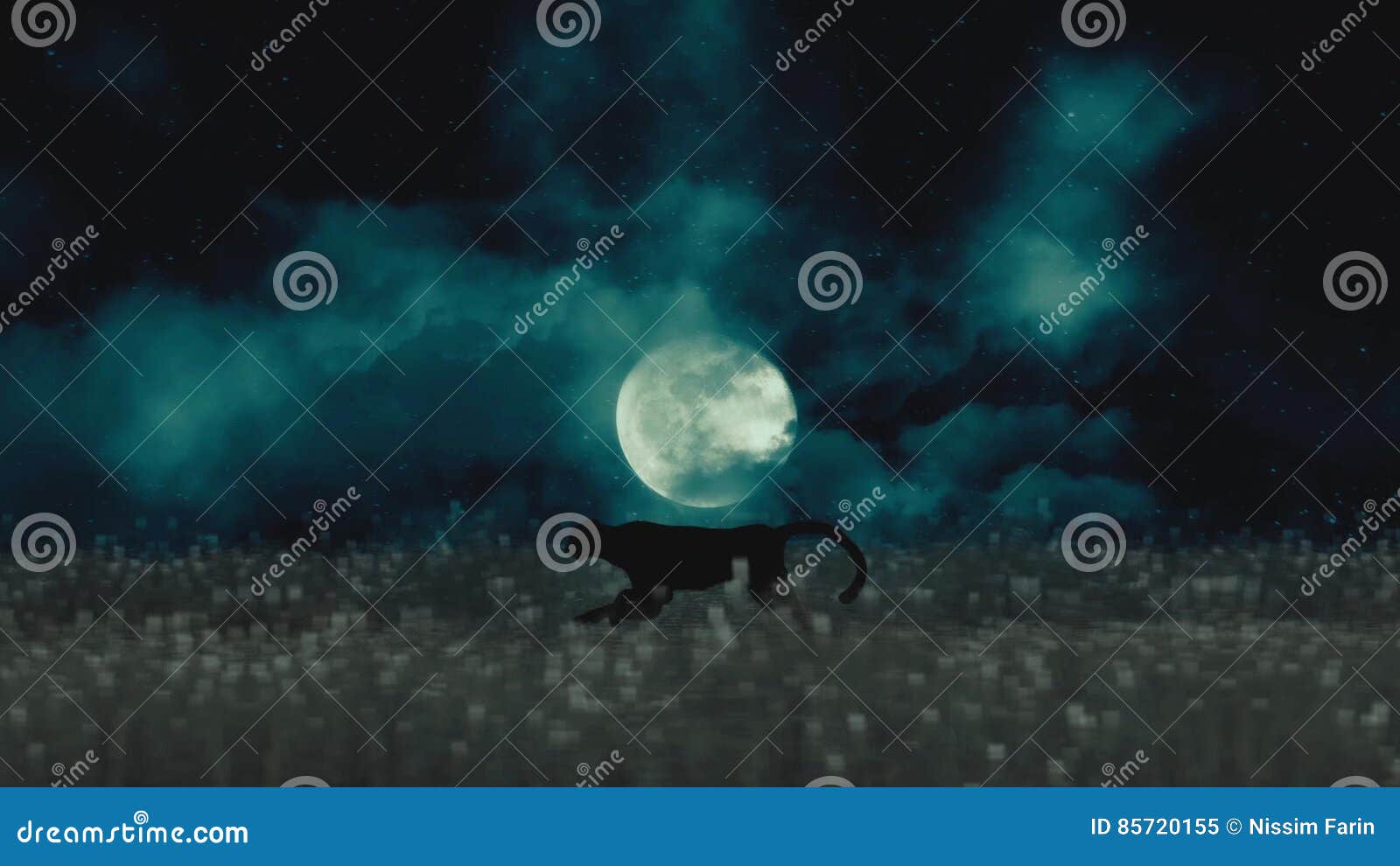 Cheetah or Black Panther Running through the Night on a Full Moon ...