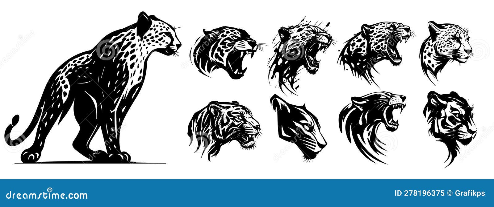 Cheetah Heads Vector Illustration Silhouette Shape. Stock Vector ...