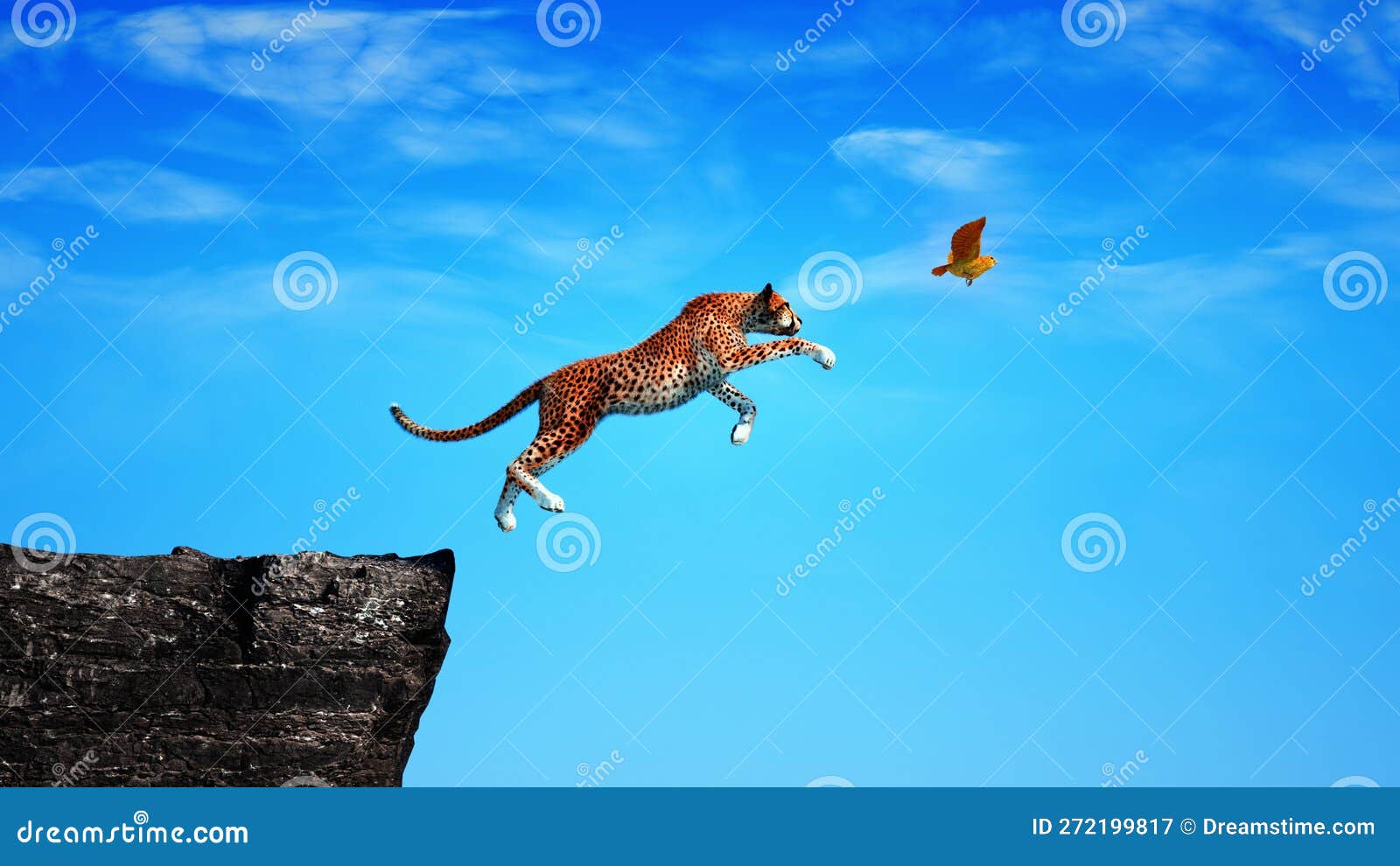 Cheetah Jumping Off a Cliff for a Bird Stock Illustration ...
