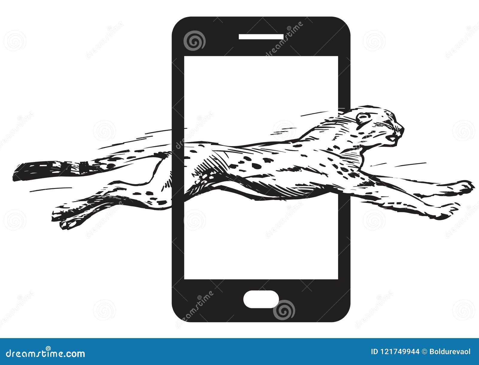 Cheetah Jumping through Screen of Smartfon. Concept of Fast Internet ...
