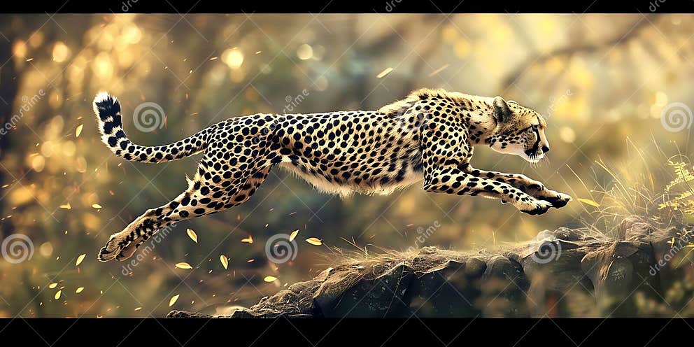 Cheetah Jumping at Speed in Nature Stock Illustration - Illustration of ...