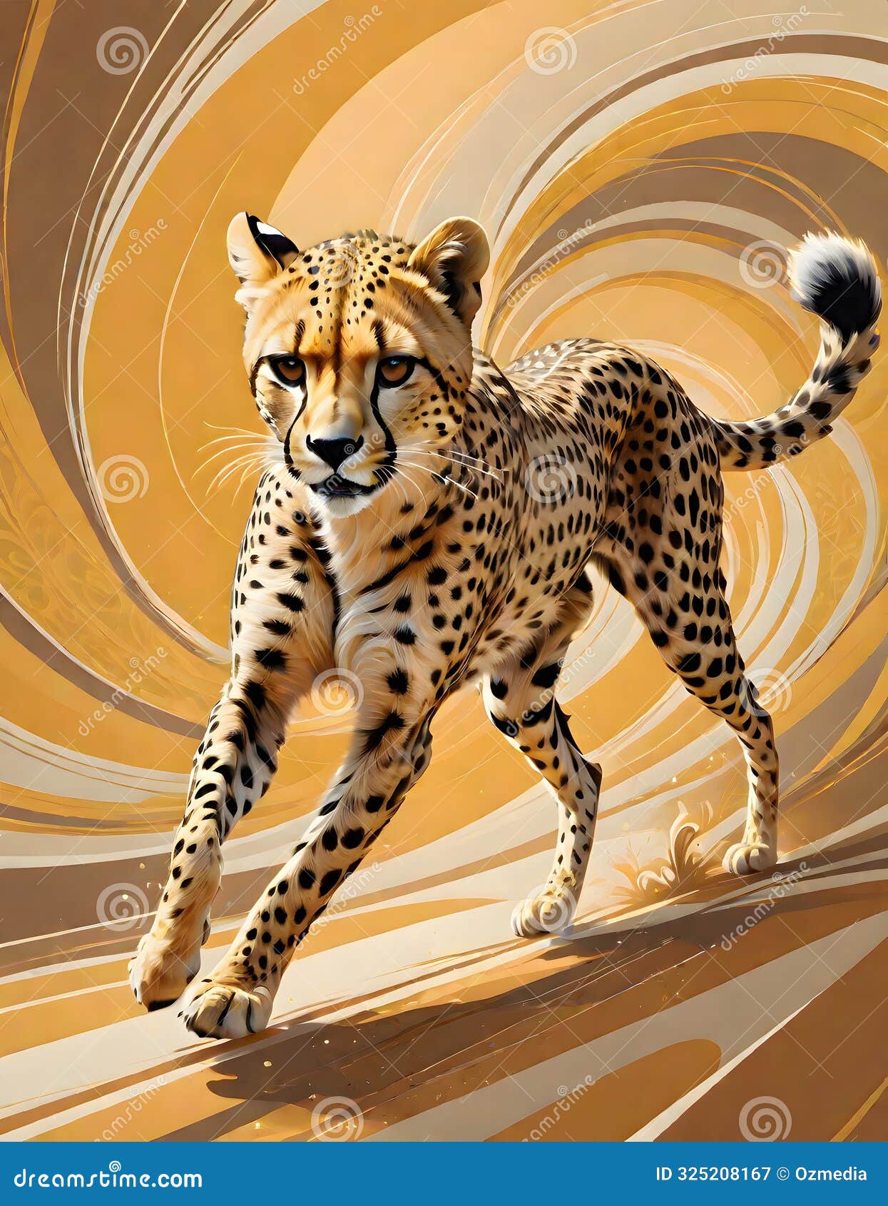 Cheetah Portrait with Swirling Abstract Golden and Brown Patterns in ...