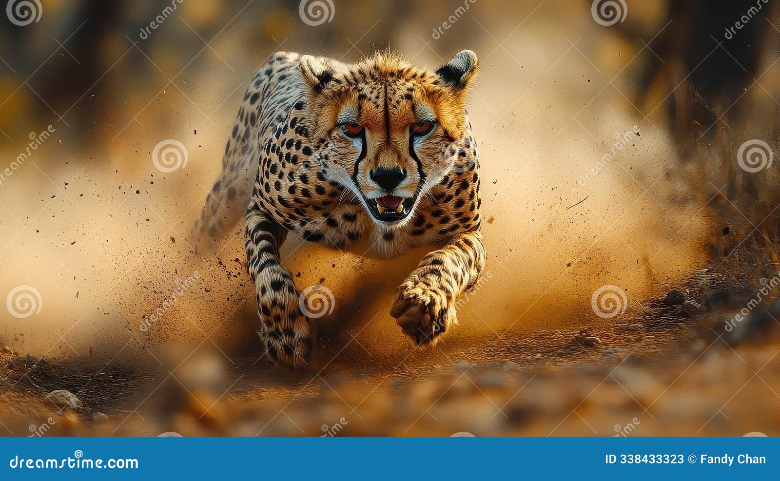 Cheetah Running through Dust Stock Illustration - Illustration of wild ...