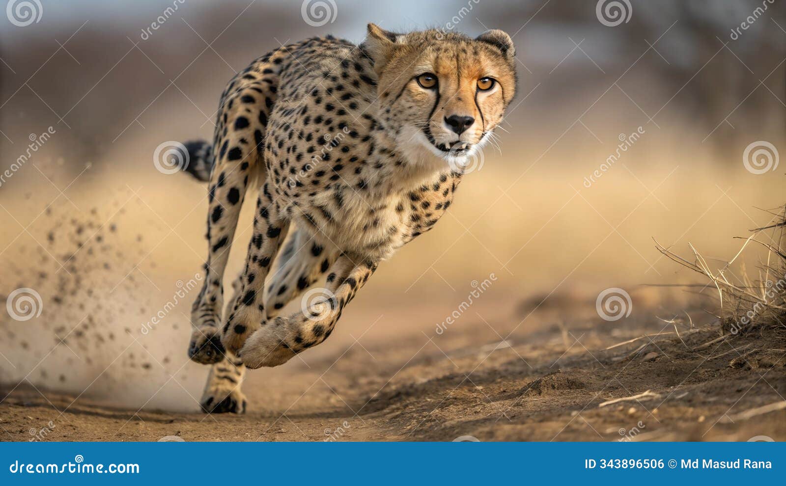 Cheetah Running in Dust Cloud Stock Photo - Image of chase, hunting ...