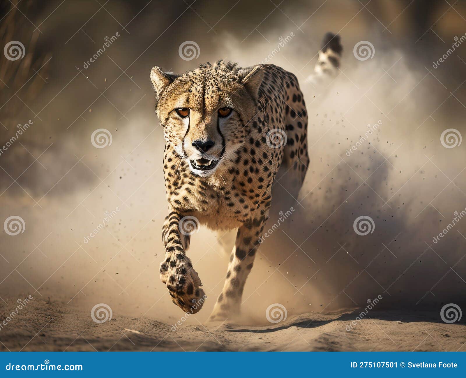 Cheetah Running, Front View . AI Generated Illustration Stock ...