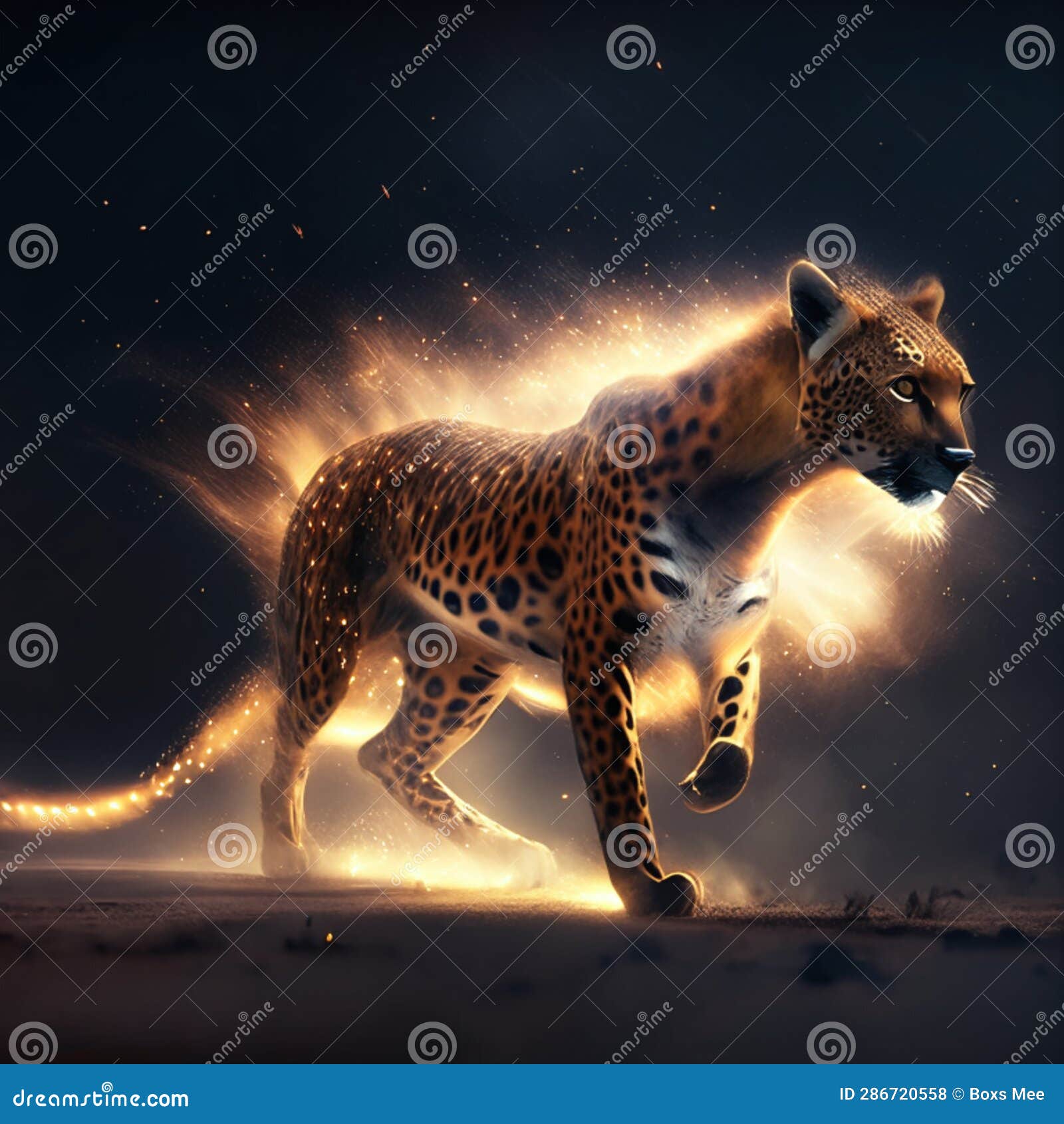 Cheetah At Night African Desert Landscape, Gepard Cartoon Vector ...