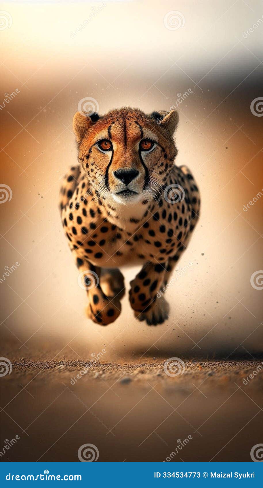 Cheetah Sprinting at Sunset: Dynamic Pose with Dust Trail in a Golden ...