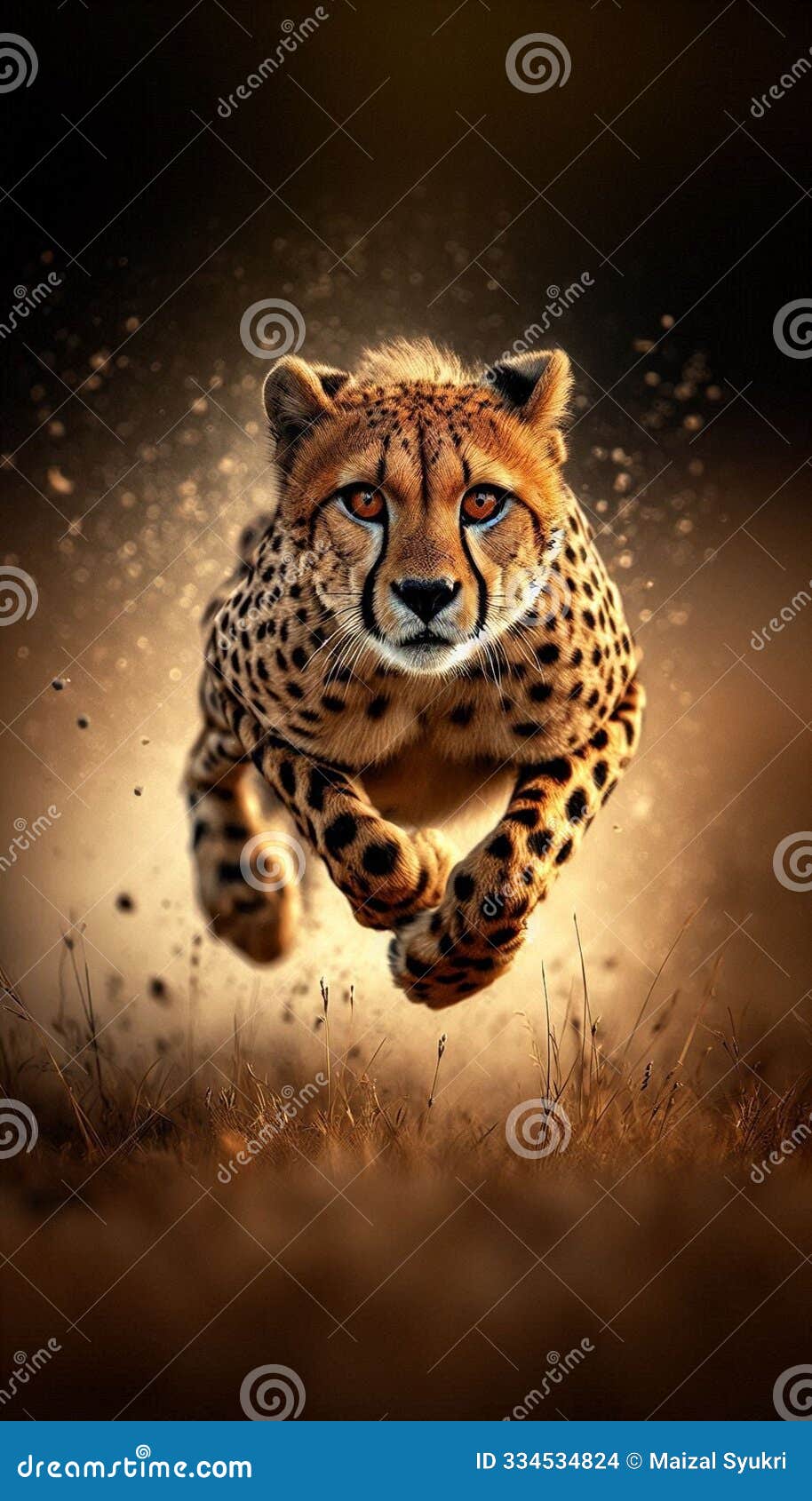 Cheetah Sprinting at Sunset: Dynamic Pose with Dust Trail in a Golden ...