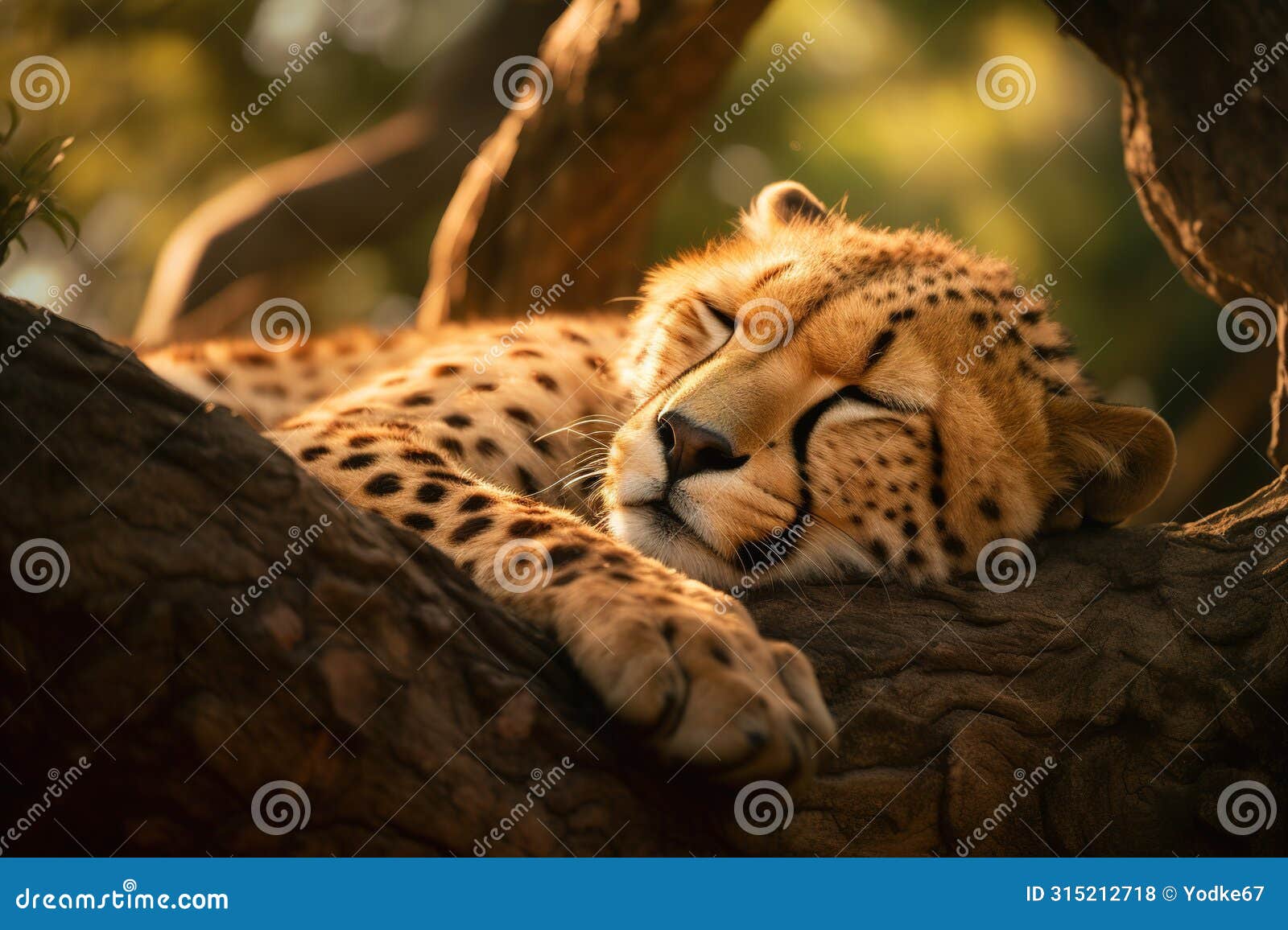 A Cheetah Sleeping Lying on a Tree in the Forest. Wildlife Animals ...