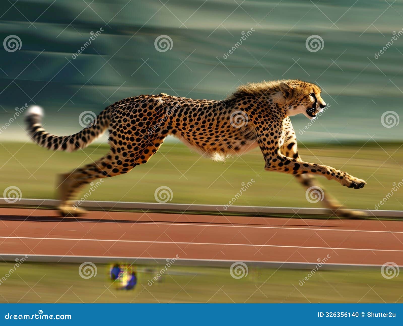 A Cheetah Sprinting on an Athletic Track Showing Speed in a Stadium ...