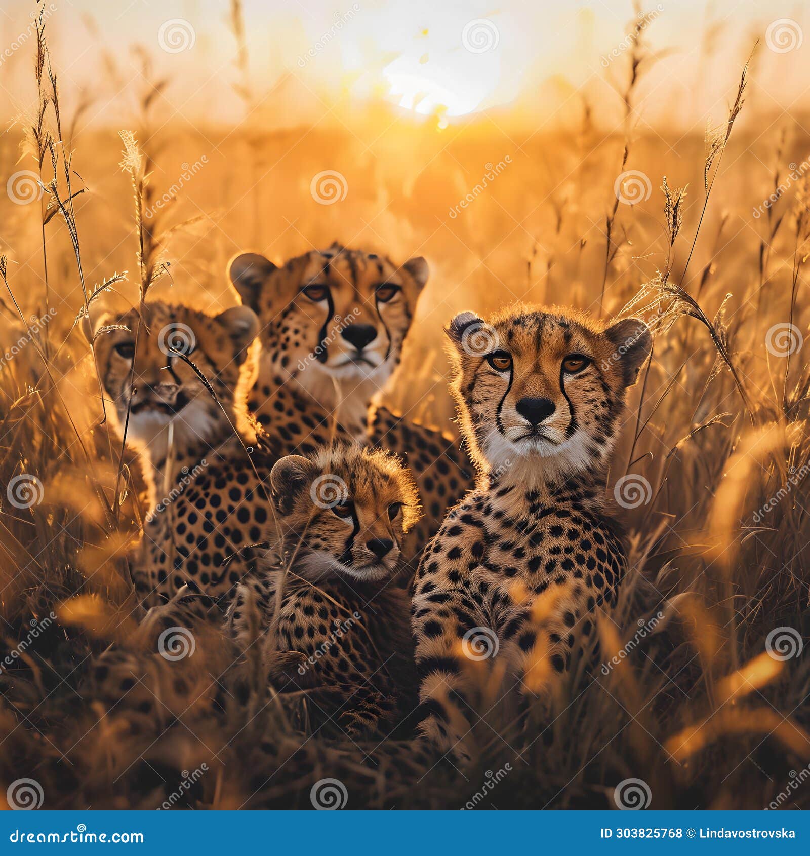 Cheetah Standing in the Savanna with Setting Sun Shining. Stock ...