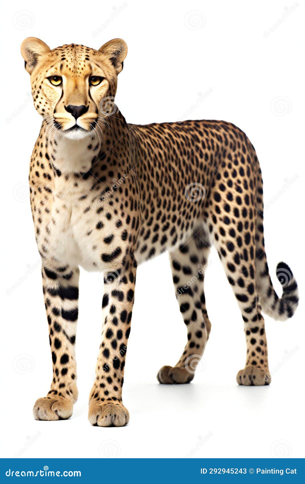 Cheetah Standing on White Background, Front View Stock Illustration ...