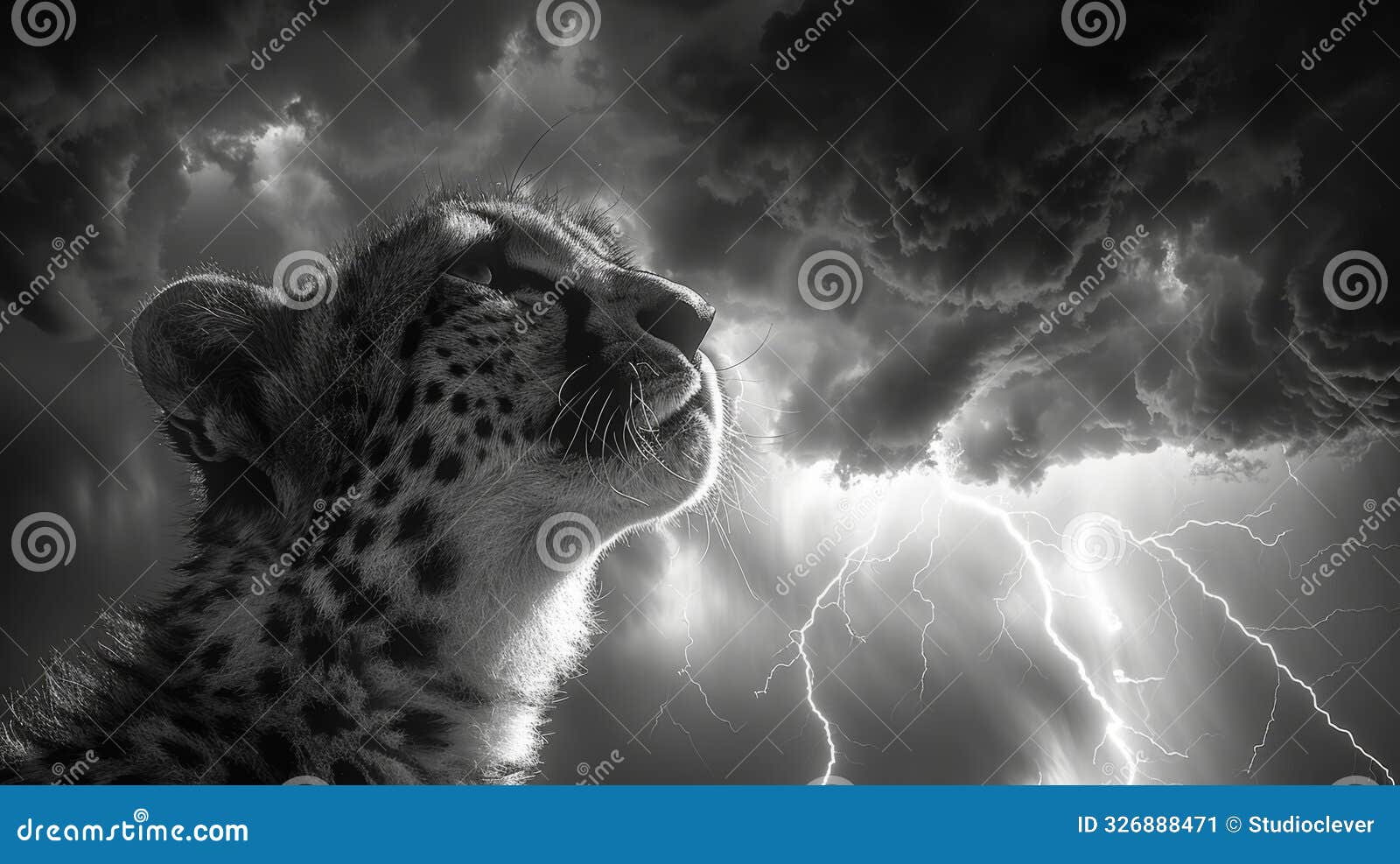 Cheetah and Stormy Sky with Lightning - Generative Ai Stock ...