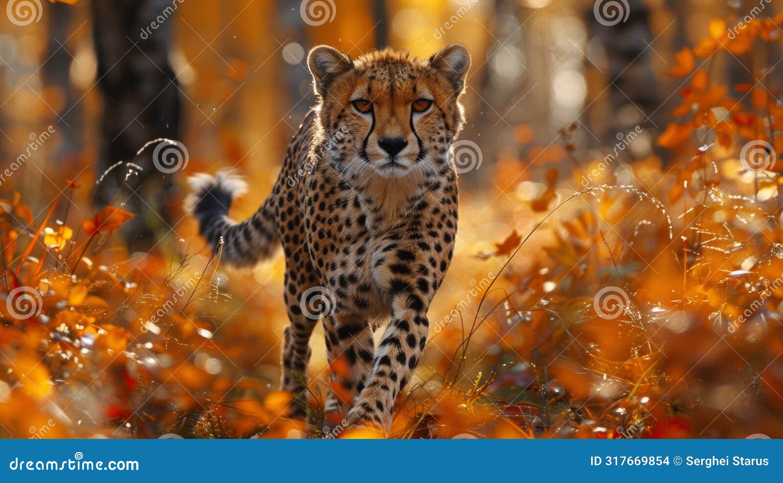 A Cheetah Walking through a Forest of Leaves and Grass, AI Stock Photo ...