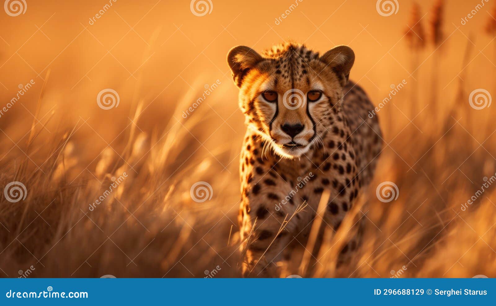 A Cheetah is Walking through Tall Grass in the Sun, AI Stock Image ...