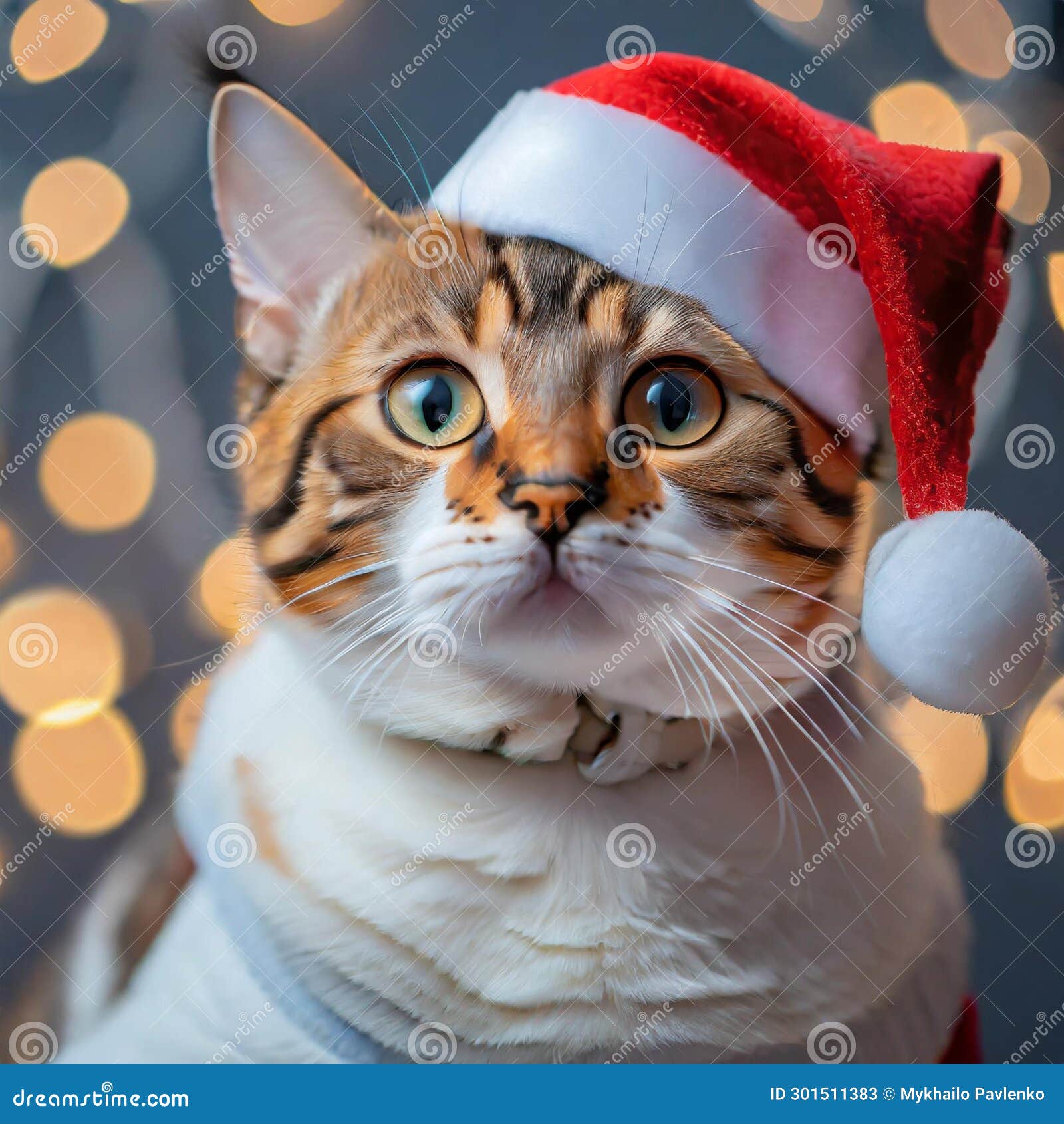 Cheetoh Cat In Santa Claus Hat Spreading Holiday Cheer With Spots