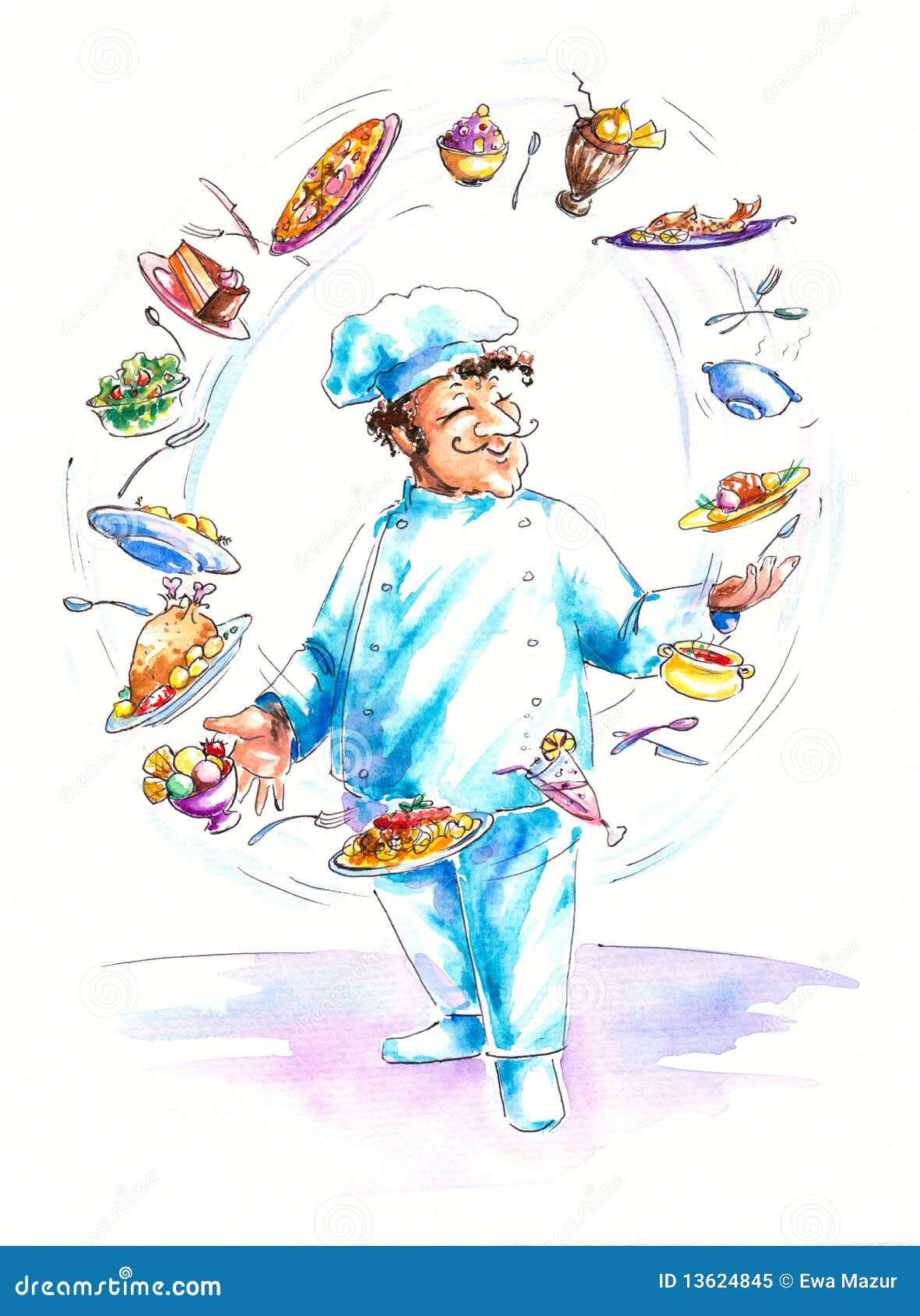 Chef Juggling With Cookware Vector Cartoon | CartoonDealer.com #82542759