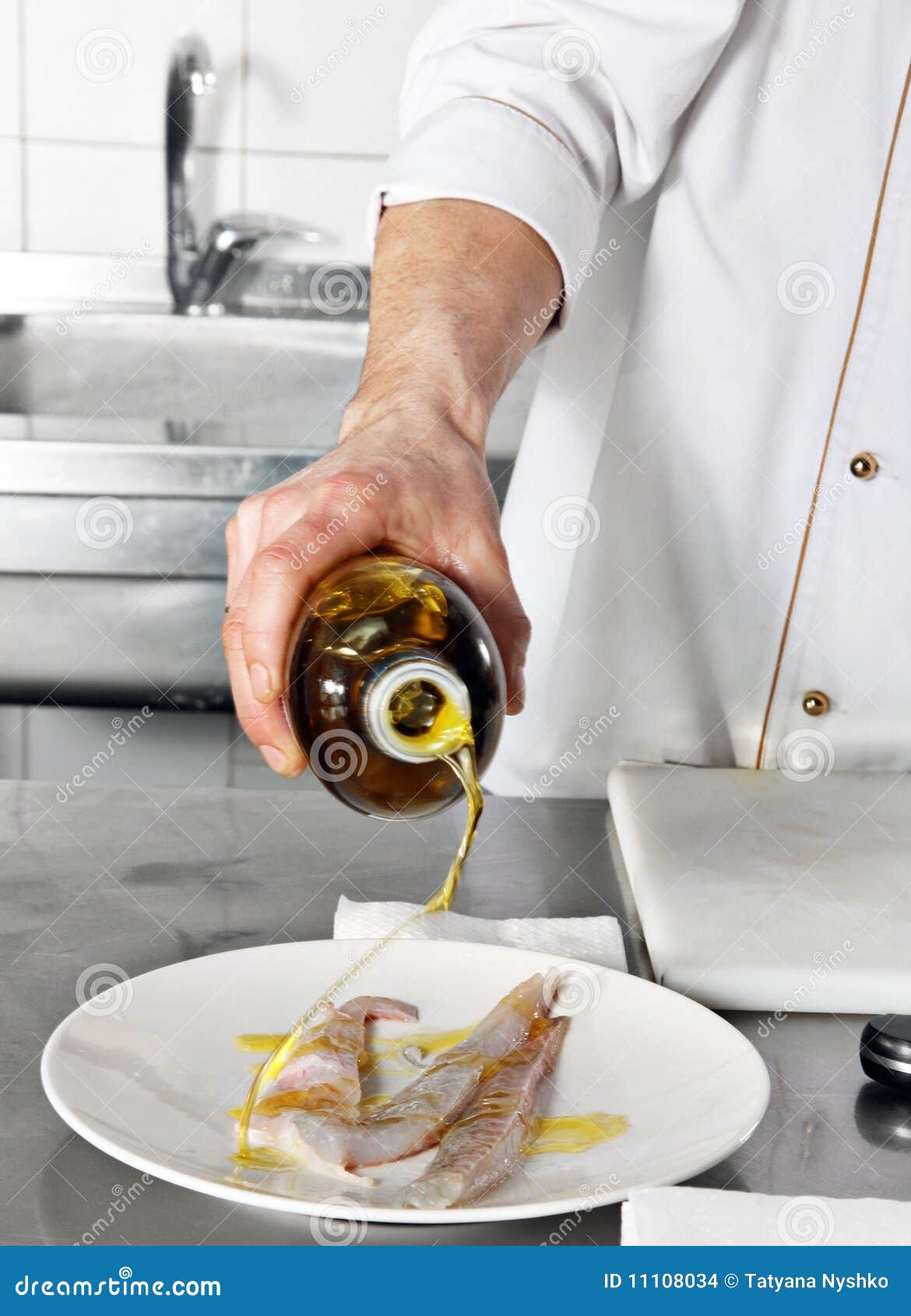 Chef add oil stock photo. Image of fish, food, preparation - 11108034
