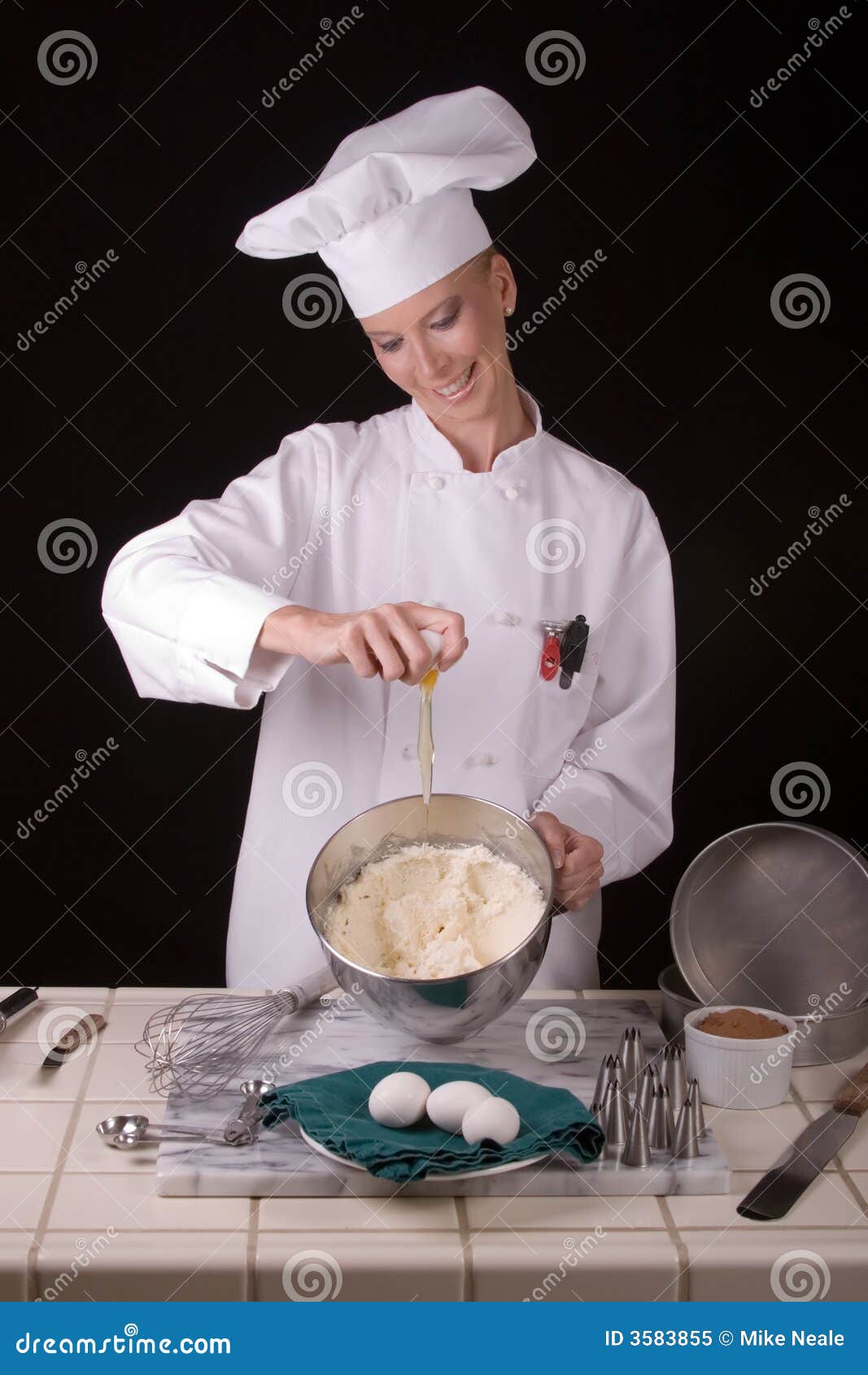 Chef adding egg stock image. Image of baker, cheerful - 3583855