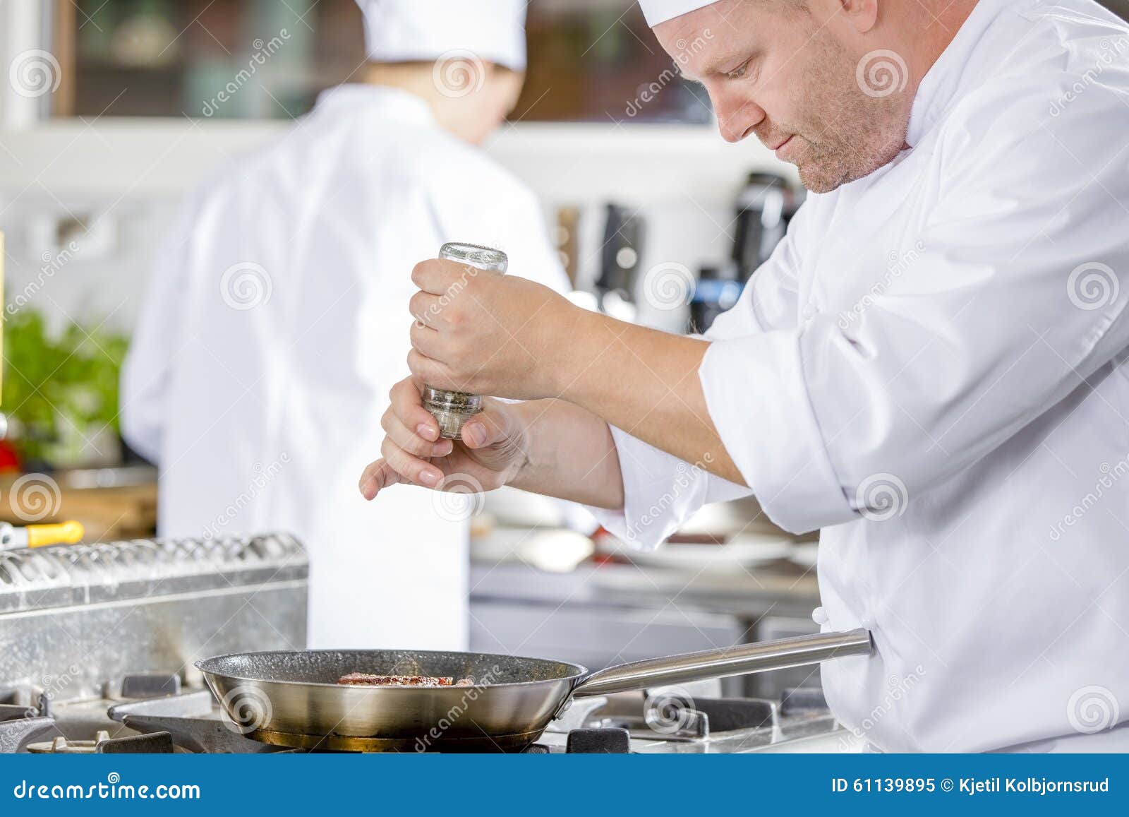 Chef Adding Pepper on Steak in the Kitchen Stock Image - Image of food ...