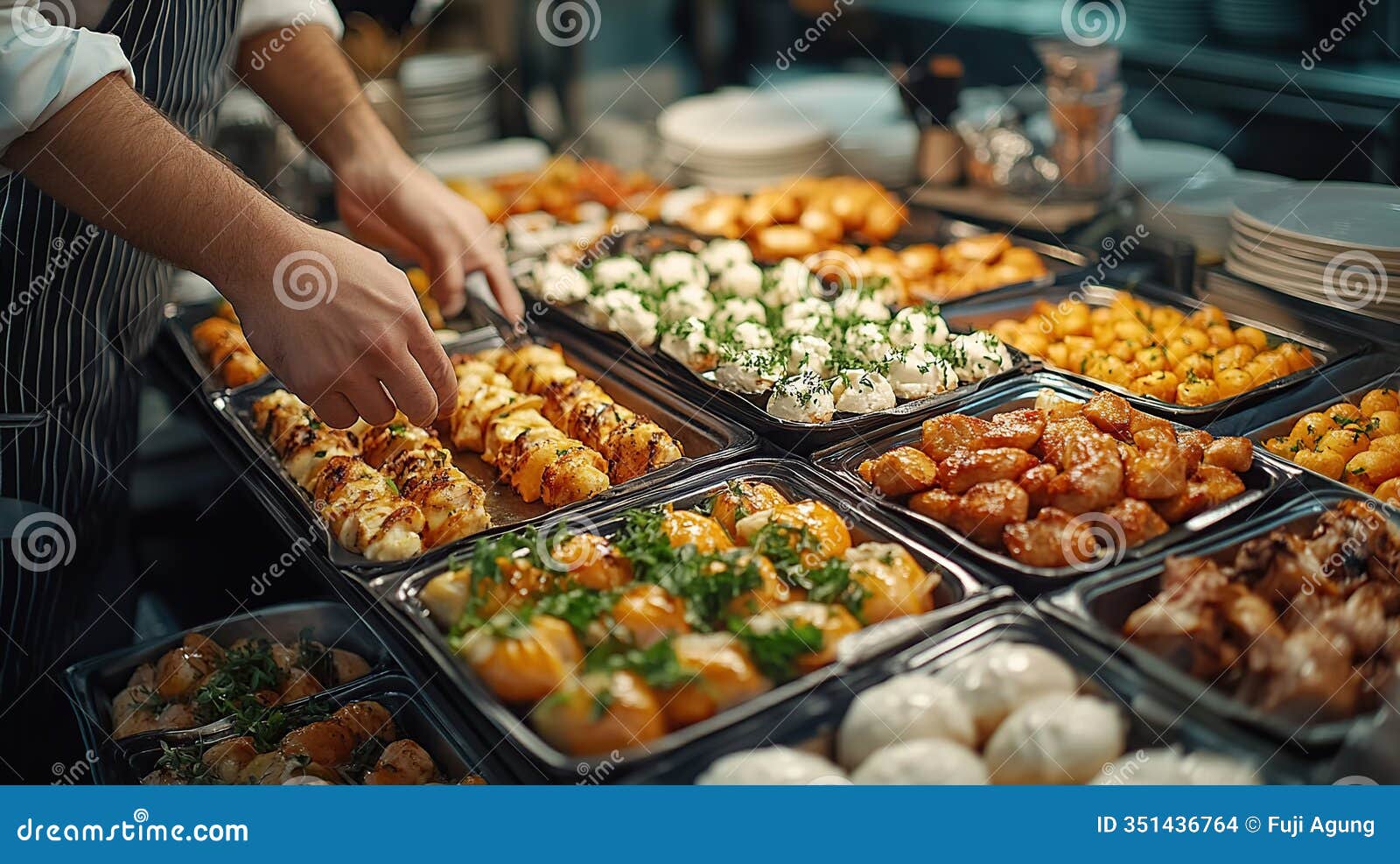 Chef Arranging Delicious Buffet Food Stock Illustration - Illustration ...