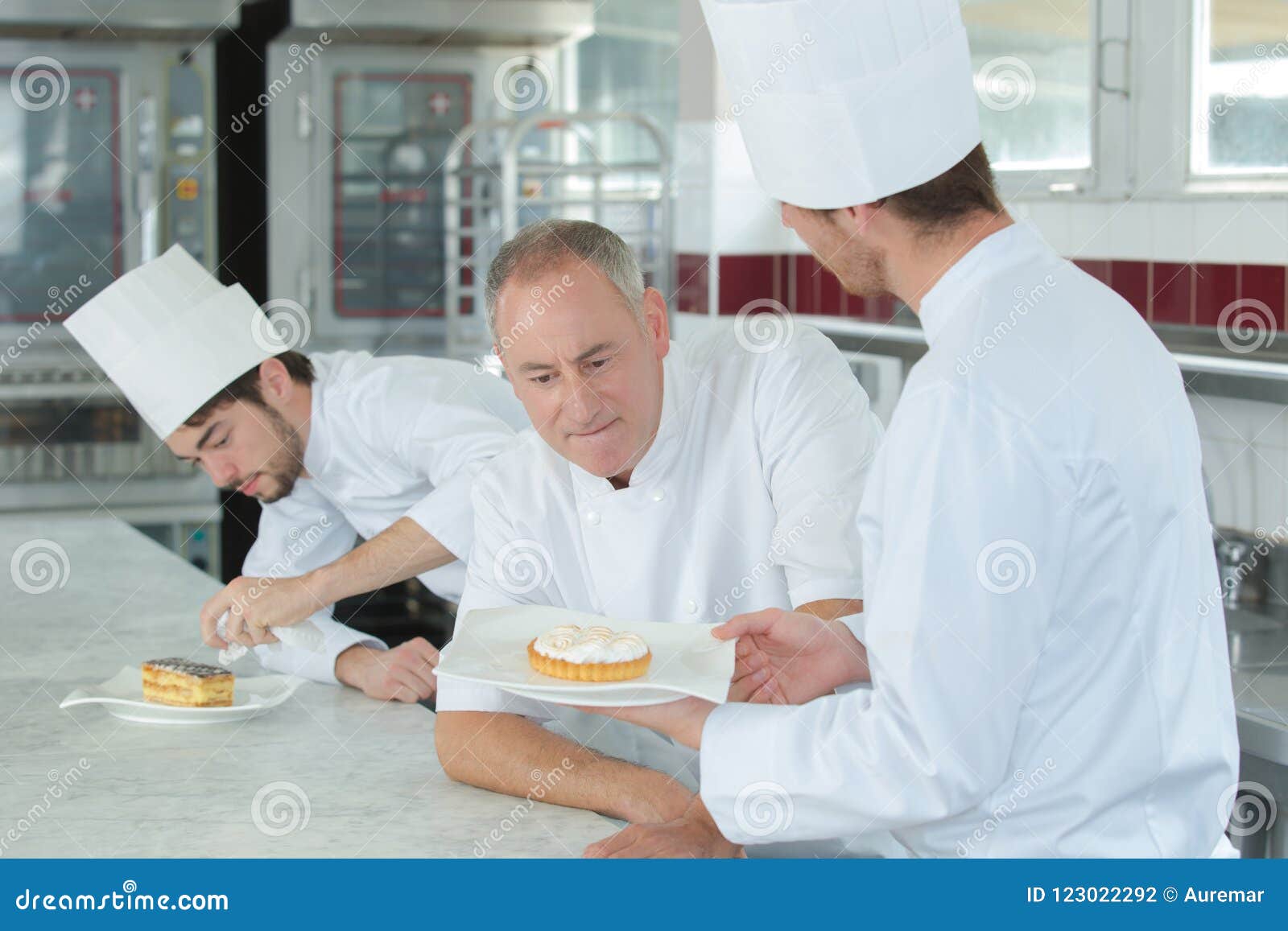 Chef Assessping Pudding Made by Trainee Chef Stock Photo - Image of ...