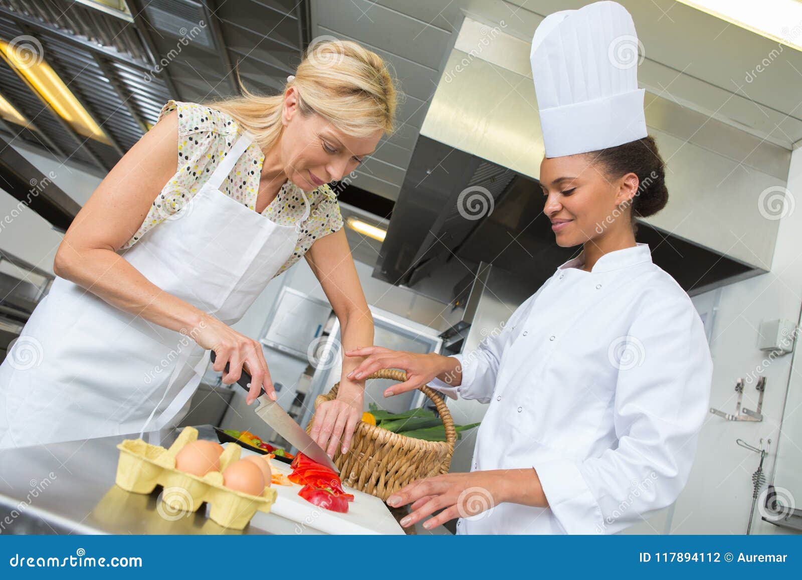Chef and Assistant Chooping Veggies Stock Photo - Image of colleague ...