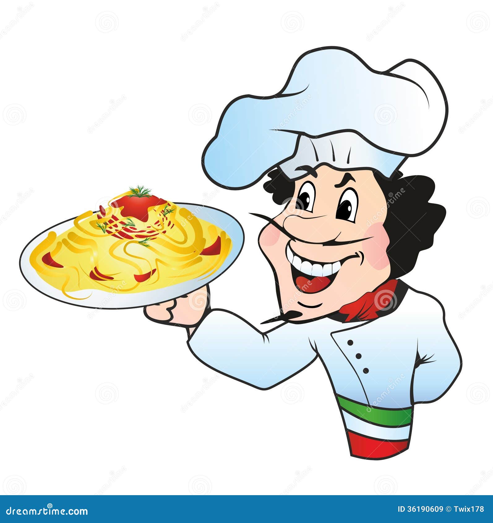 Chef Avec Un Plat Des Spaghetti Illustration Stock - Illustration du ...