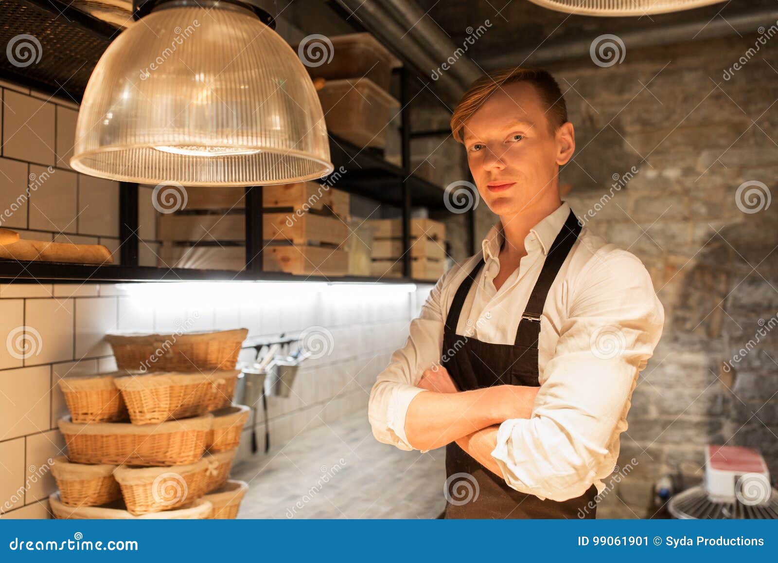 Chef or Baker in Apron at Bakery Kitchen Stock Image - Image of ...